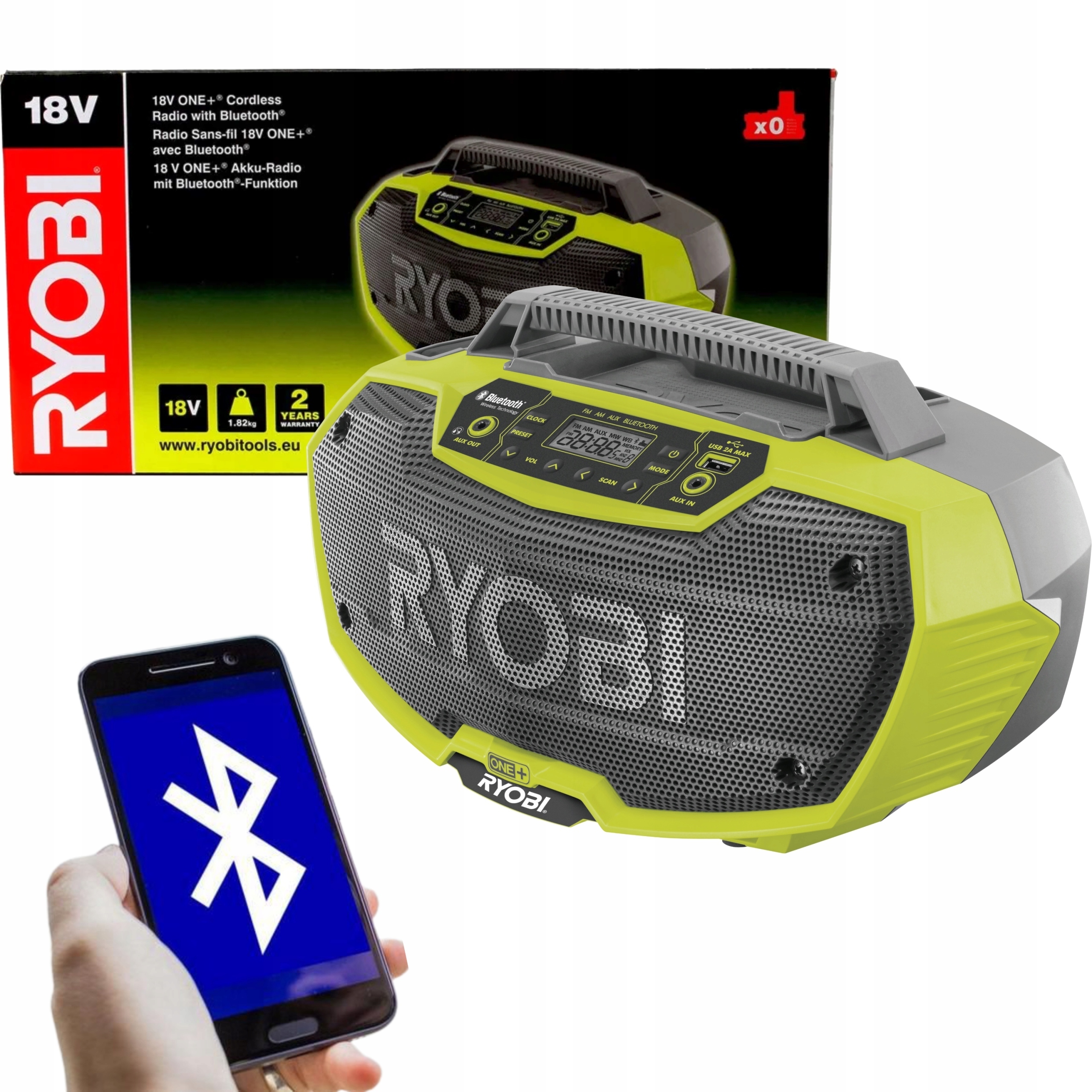 RYOBI RADIO STEREO BLUETOOTH 18V SYSTEM ONE+ FM BEZ AKUMULATORA R18RH-0 ...