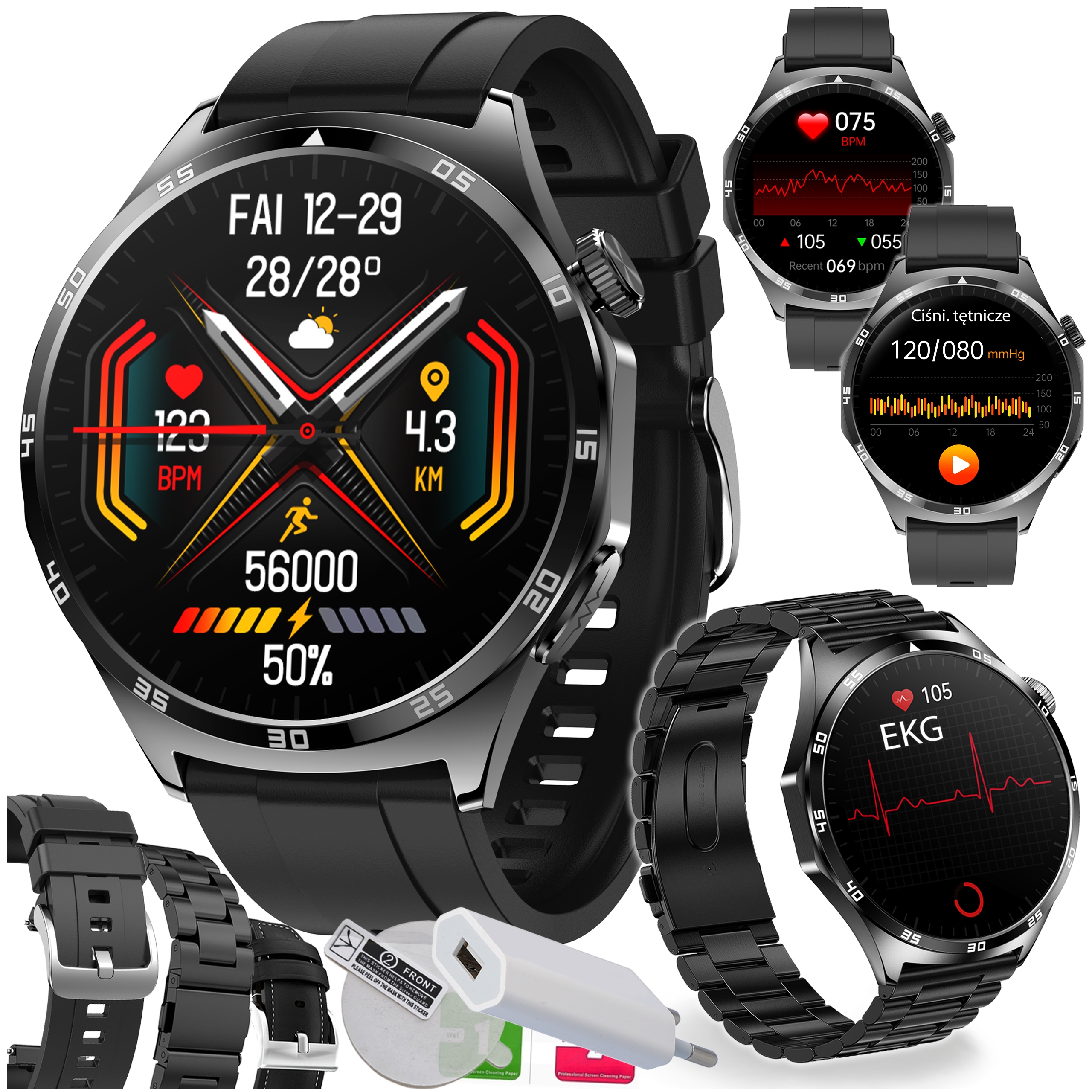 SMARTWATCH MĘSKI ZEGAREK KARDIOWATCH PROVENTUS AMOLED ROZMOWY EKG CIŚNIENIE (5905947552078 ...