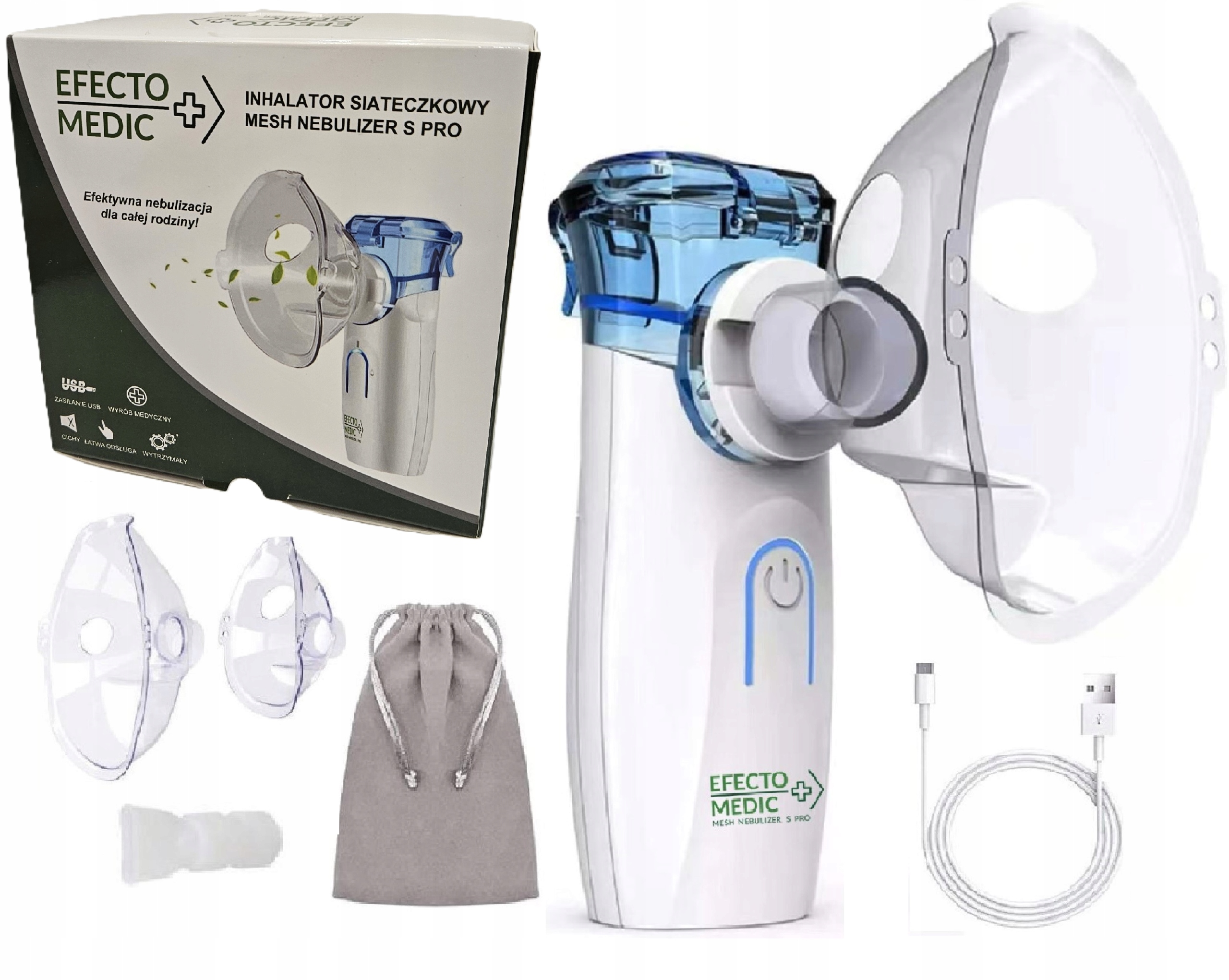 INHALATOR NEBULIZATOR Siateczkowy EFECTOmedic S PRO przenośny ...