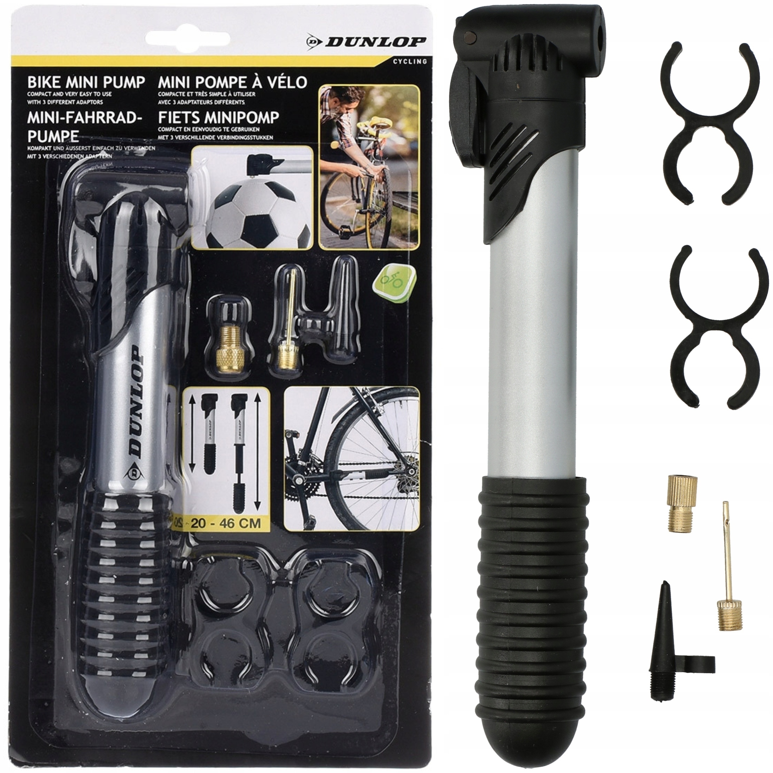 MINI POMPKA ROWEROWA RĘCZNA NA RAMĘ DO ROWERU PIŁEK DUNLOP ZESTAW IGŁY ...