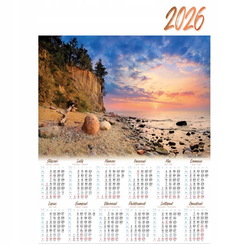 Kalendarz Jednoplanszowy Plakatowy 2026 Plakat A1 Plaża z klifem PL2 17914548781 - Sklepy ...
