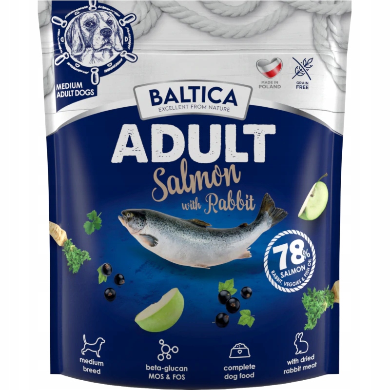 BALTICA Adult Salmon Rabbit rasy średnie M 1kg ŁOSOŚ KRÓLIK • Cena ...