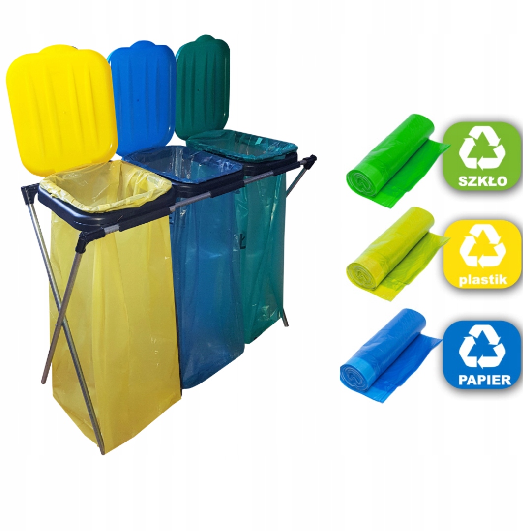 KOSZ STOJAK POTRÓJNY NA WORKI DO SEGREGACJI ŚMIECI • Cena, Opinie - Allegro