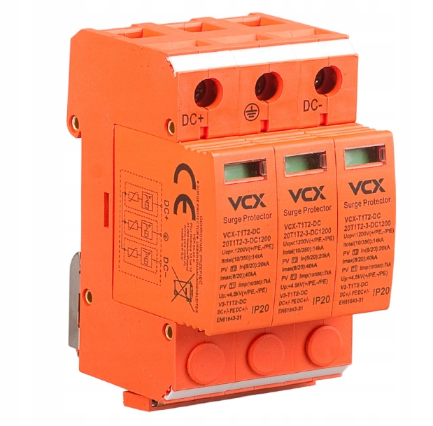 Ogranicznik przepięć fotowoltaiczny DC B+C 3P (T1T2) 1200V 14kA PV VCX ...