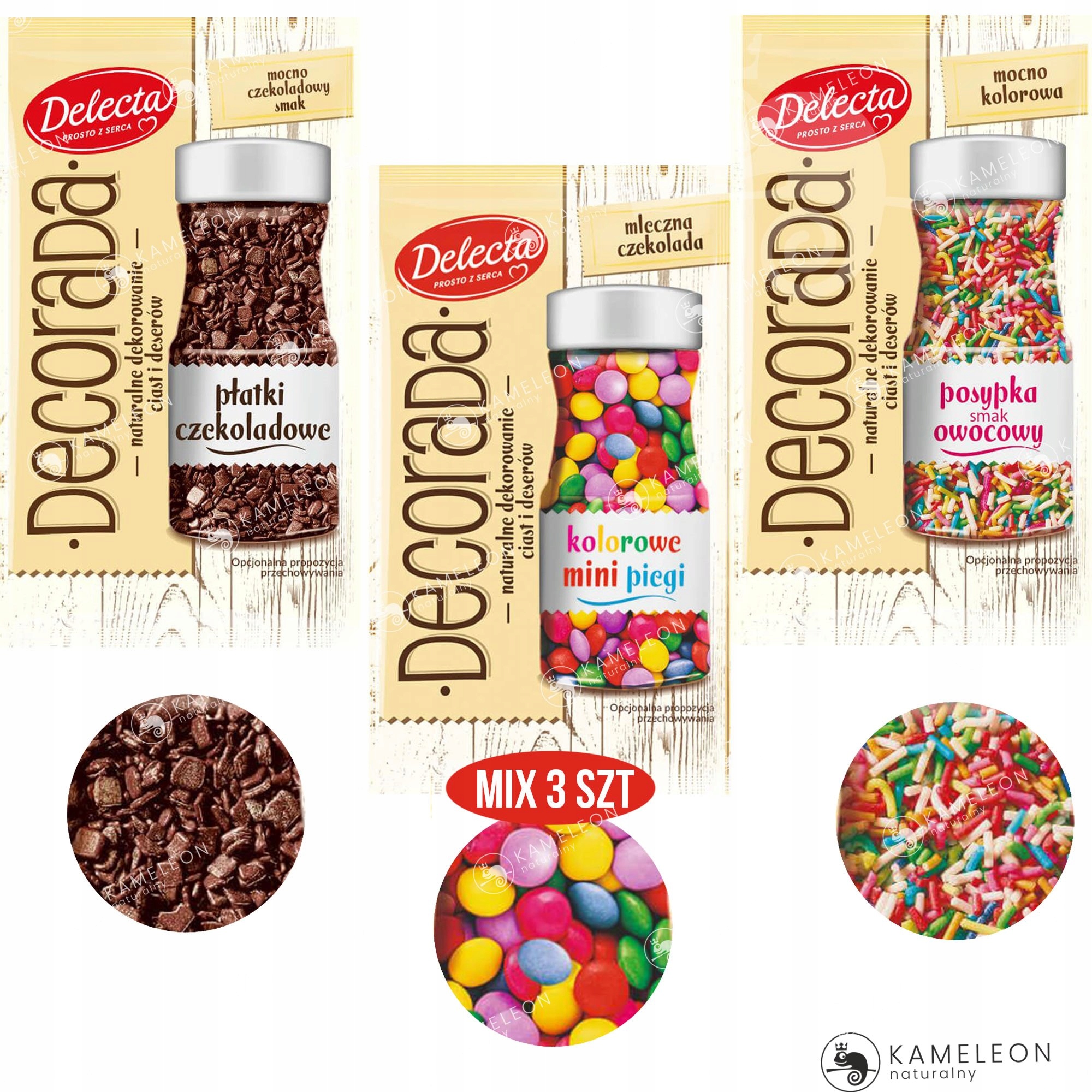 DECORADA POSYPKA do ciast deserów MIX 3szt / Delecta