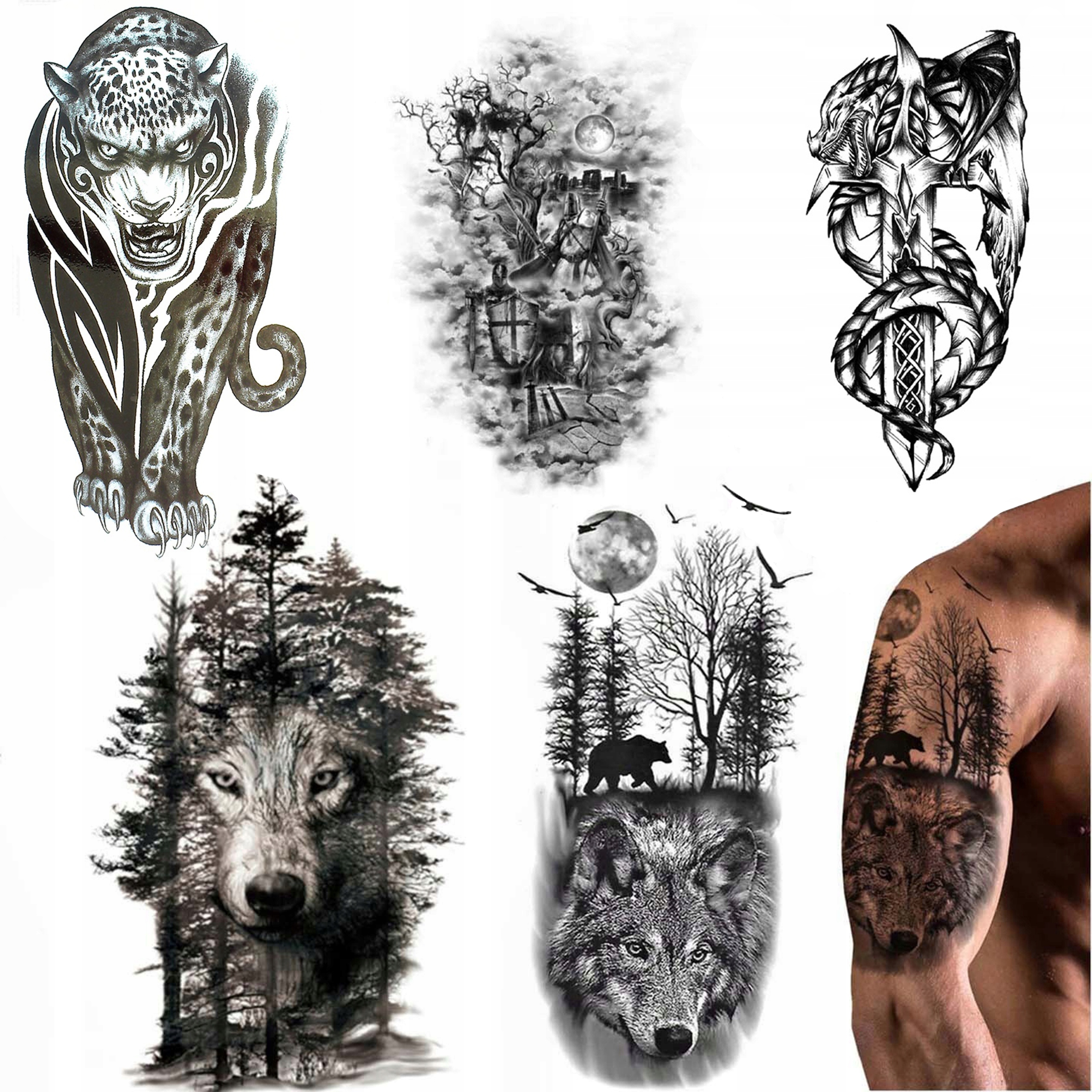 TATUAŻE TYMCZASOWE TATUAŻE MIX PAKIET 5 WZORÓW TATUAŻE ZMYWALNE WODNE ...