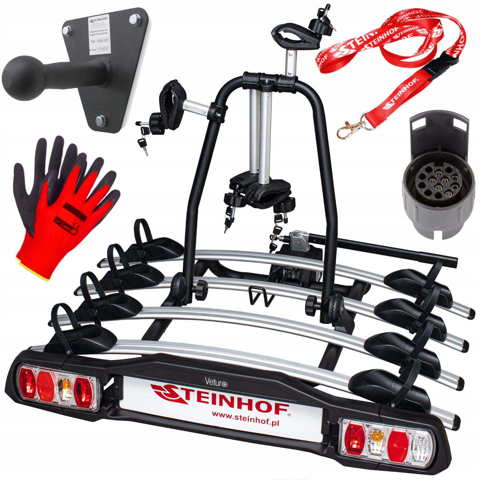 Bagażnik 4 ROWERY UCHYLANY na HAK Platforma STEINHOF + WIESZAK ...