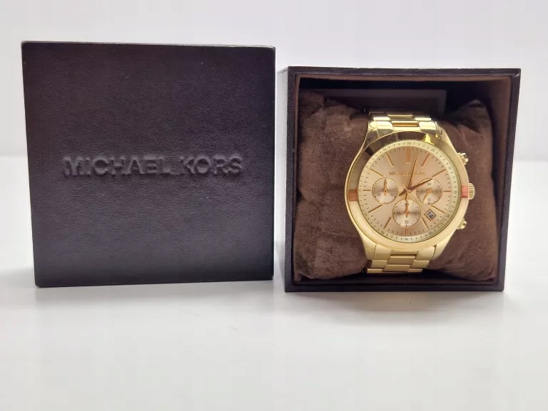 ZEGAREK DAMSKI MICHAEL KORS MK7378 ZŁOTY CHRONO DATA WR100 ORYGINAŁ ...