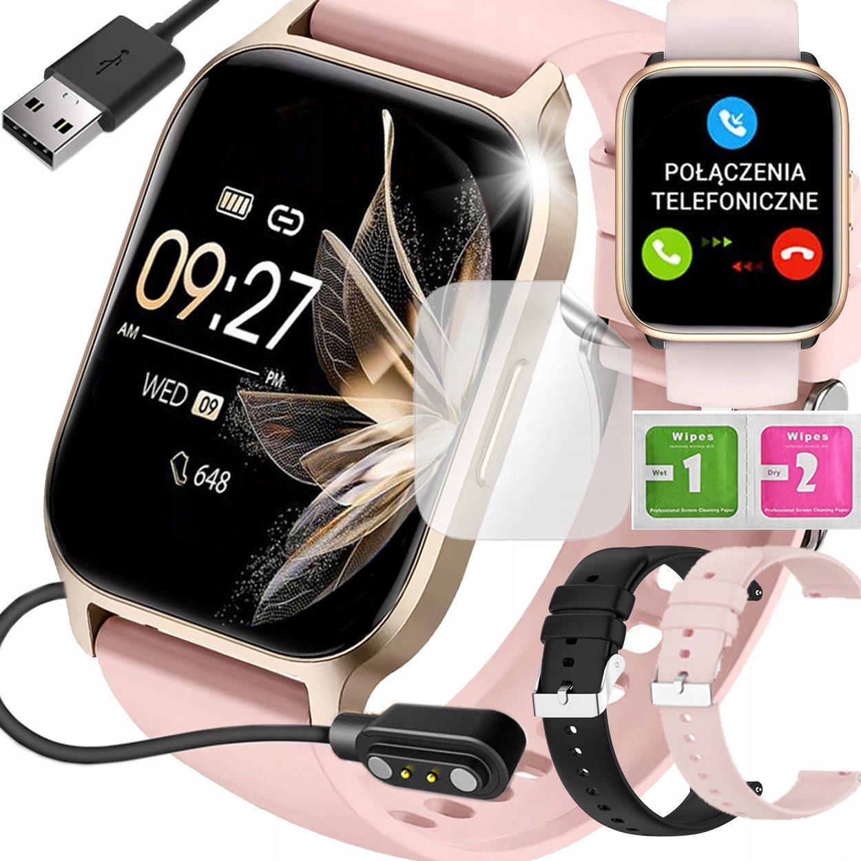 Smartwatch Damski Kwarcowy Różowy Sportowy z Bluetooth i Ekranem ...