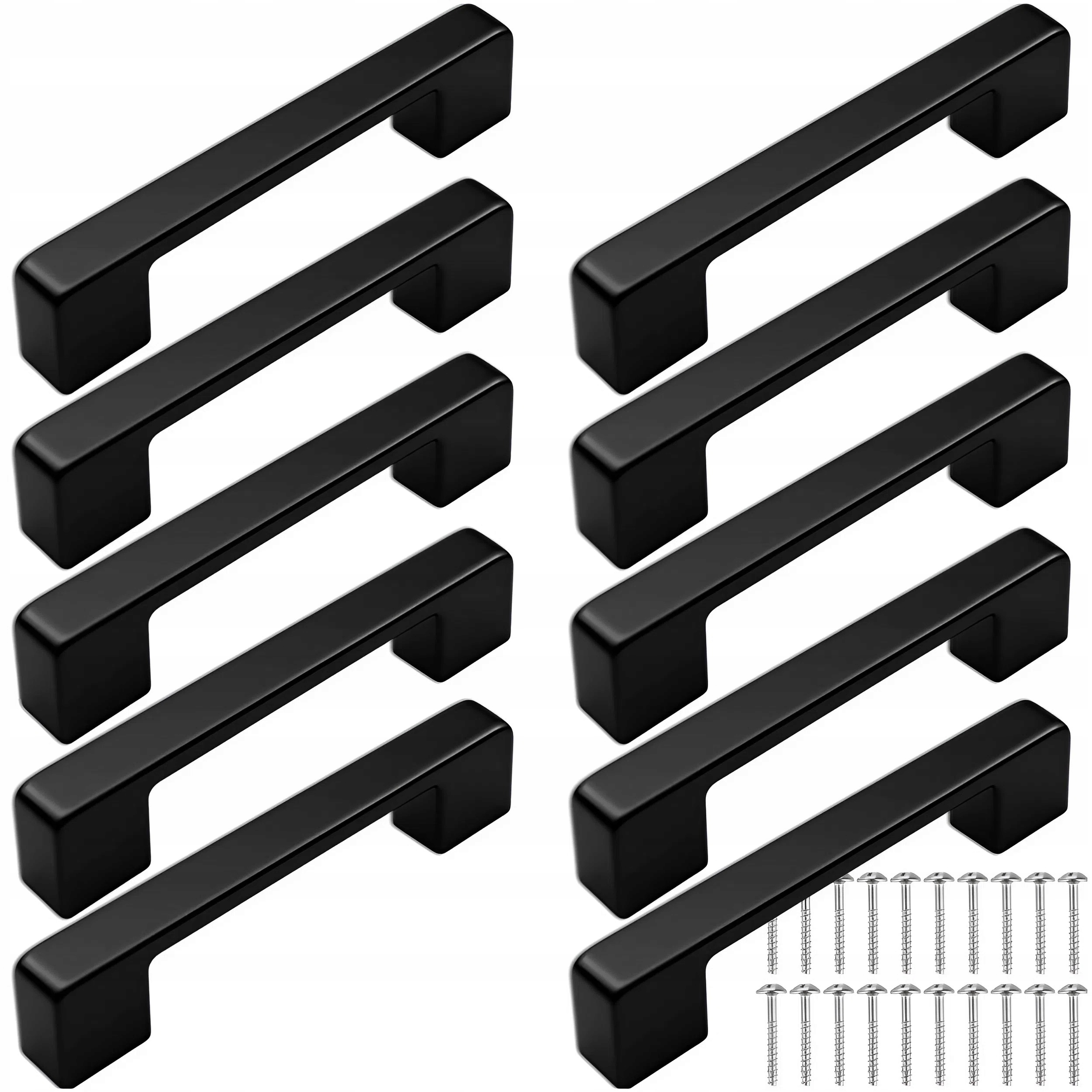 10 SZT UCHWYT MEBLOWY KWADRATOWY METALOWY CZARNY MAT 96 MM DO SZAFKI ...