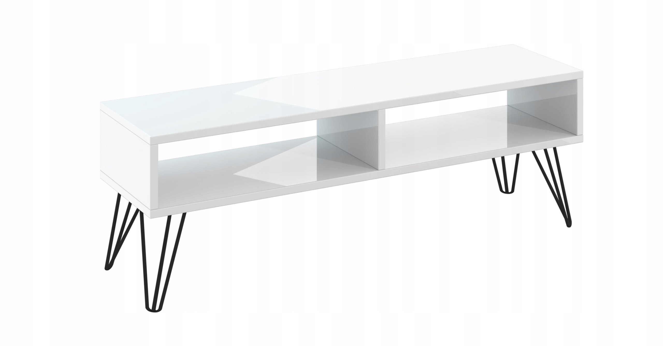 TV állvány 110 cm fehér fényes loft stílusú fém lábakkal ...