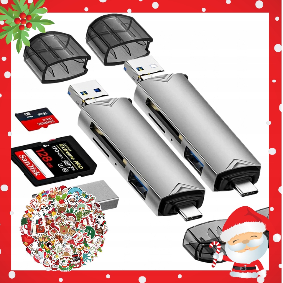 2* CZYTNIK KART 6w1 ADAPTER USB USB-C SD MicroSD + Naklejka świąteczna - Sklep, Opinie, Cena w ...