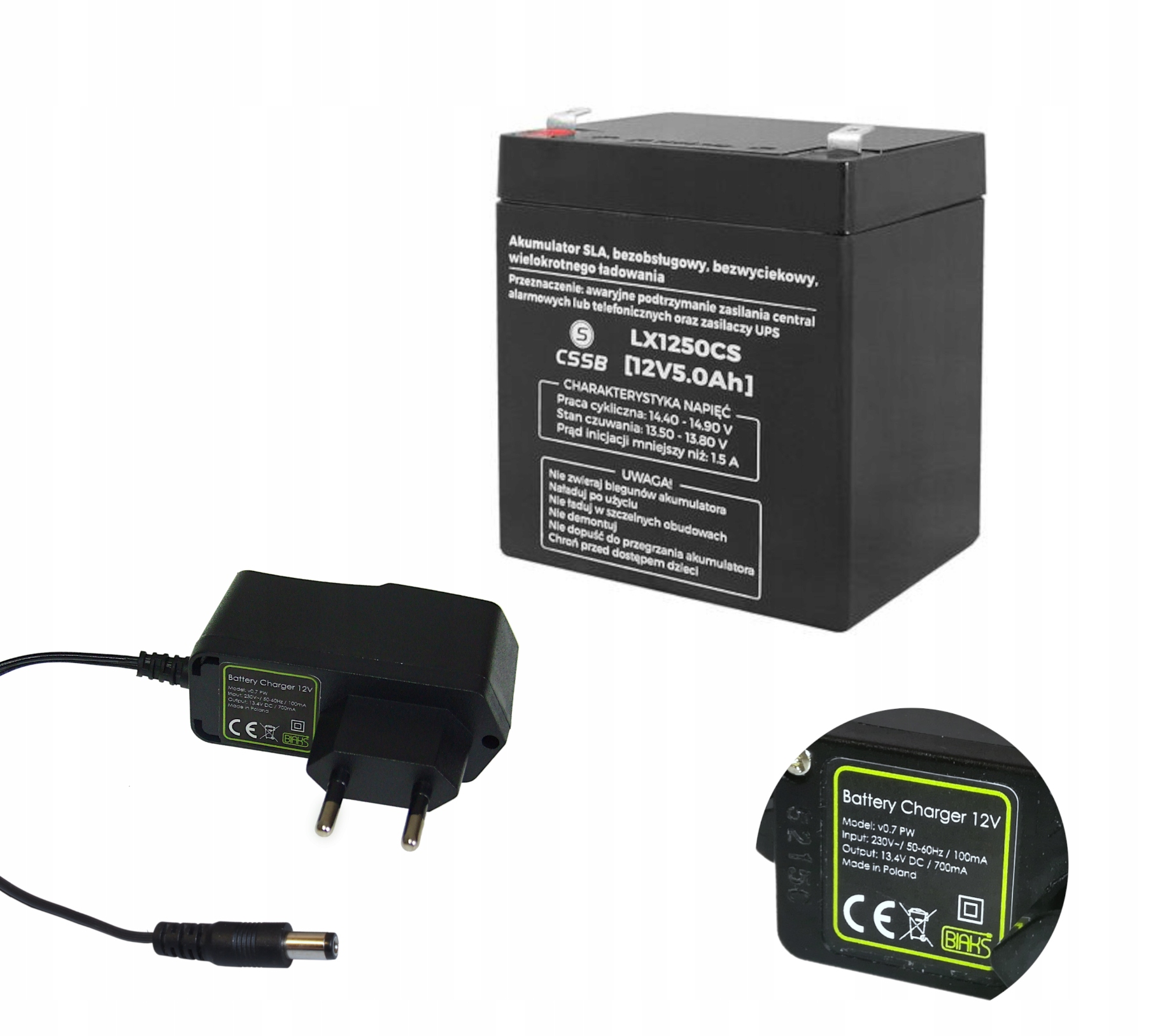 Akumulator AGM 12V 5Ah CSSB (wymiar 4Ah 4,5Ah) + ŁADOWARKA WTYK - Sklep, Opinie, Cena w Allegro