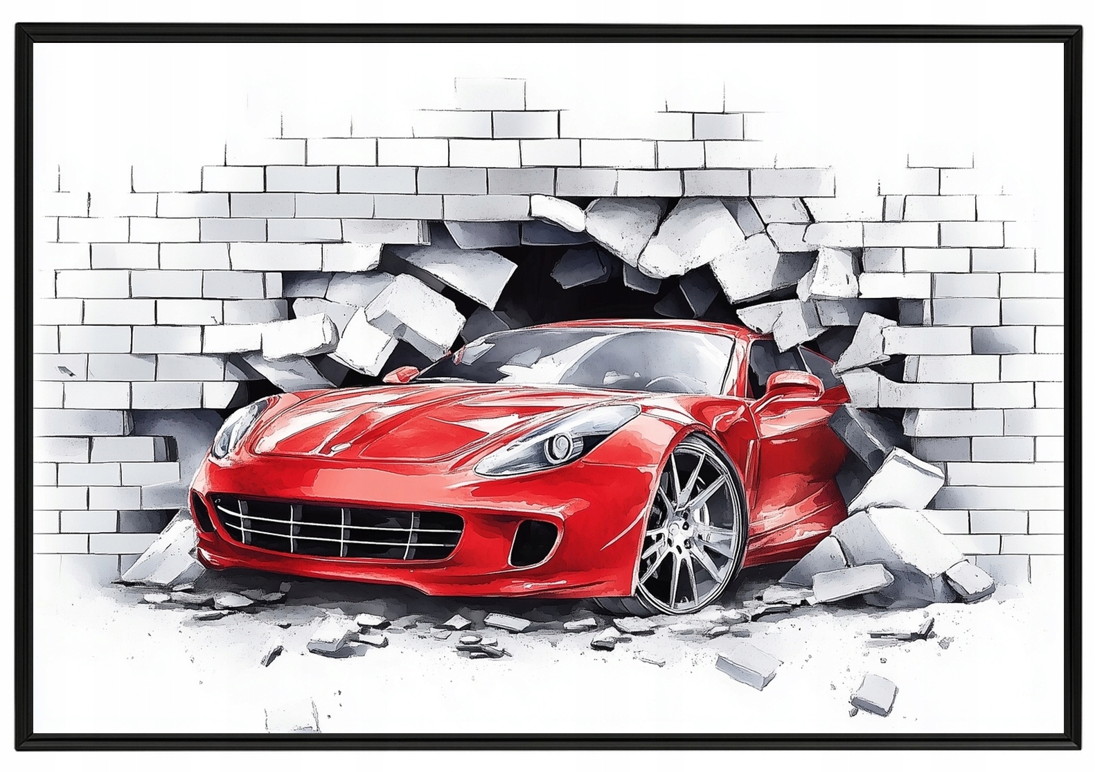 PLAKÁT ALUMÍNIUM KERETBEN PIROS FERRARI AUTÓ FAL KÉP 3D 60x40, • Ár ...