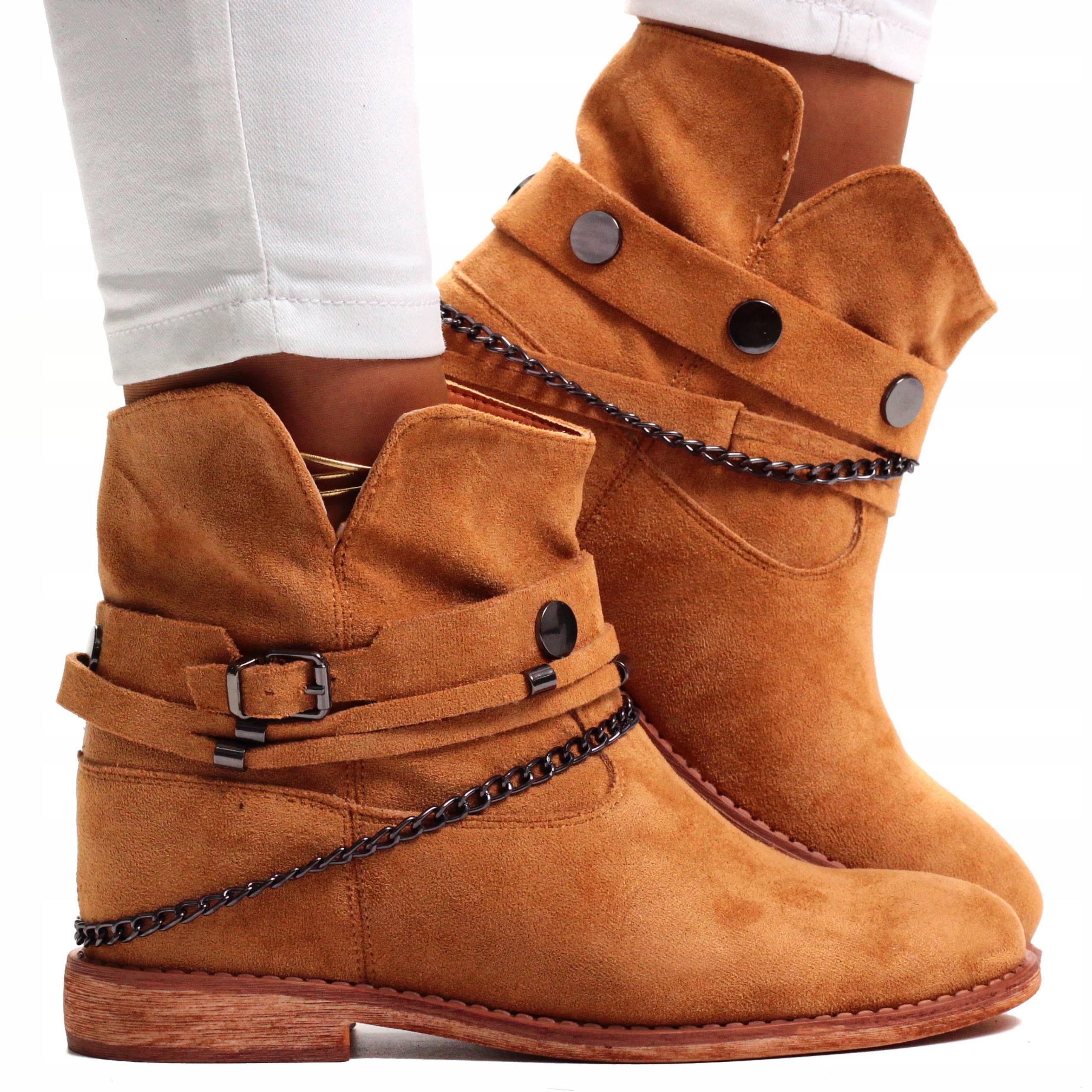 BOTKI DAMSKIE Buty eleganckie kowbojki koturn 12787357550 - Allegro.pl