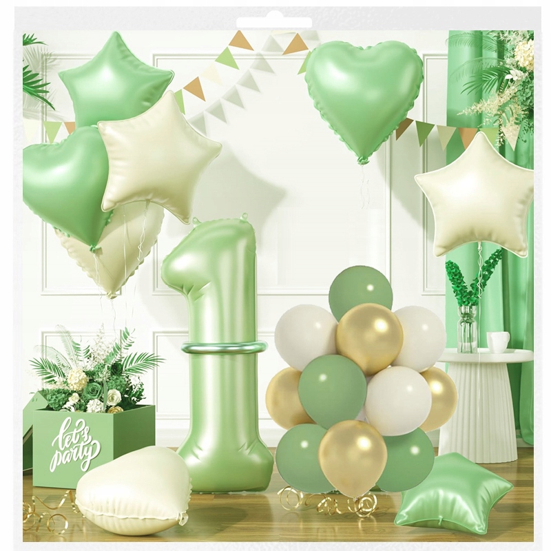 BALONY NA ROCZEK 1 PIERWSZE URODZINY PISTACJOWE PISTACJA SERDUSZKO ...