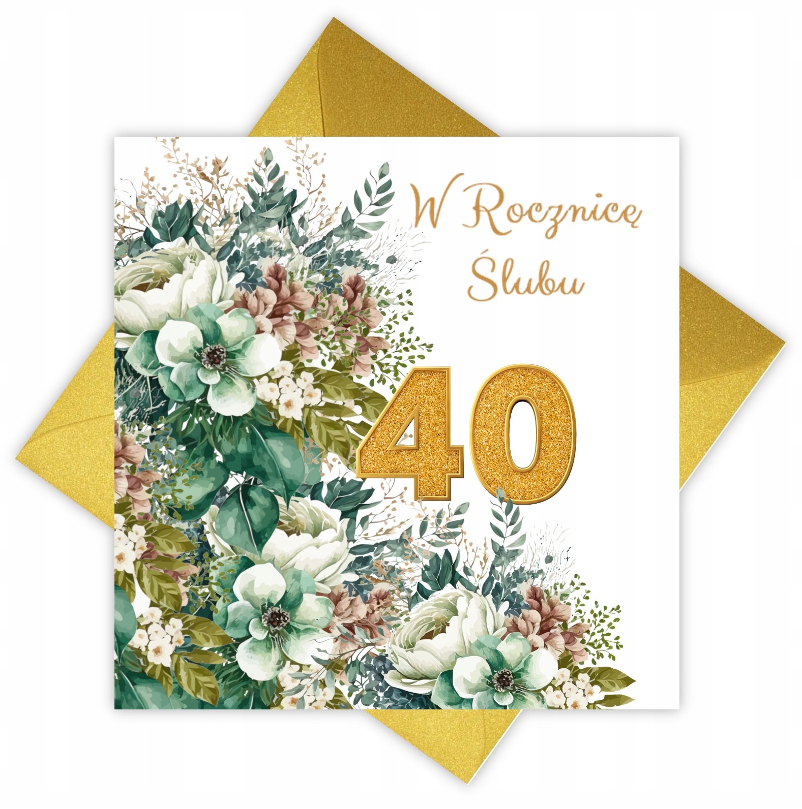 KARTKA NA 40 ROCZNICĘ ŚLUBU RUBINOWE GODY ROCZNICA ŚLUBU KOPERTA ZŁOTA ...