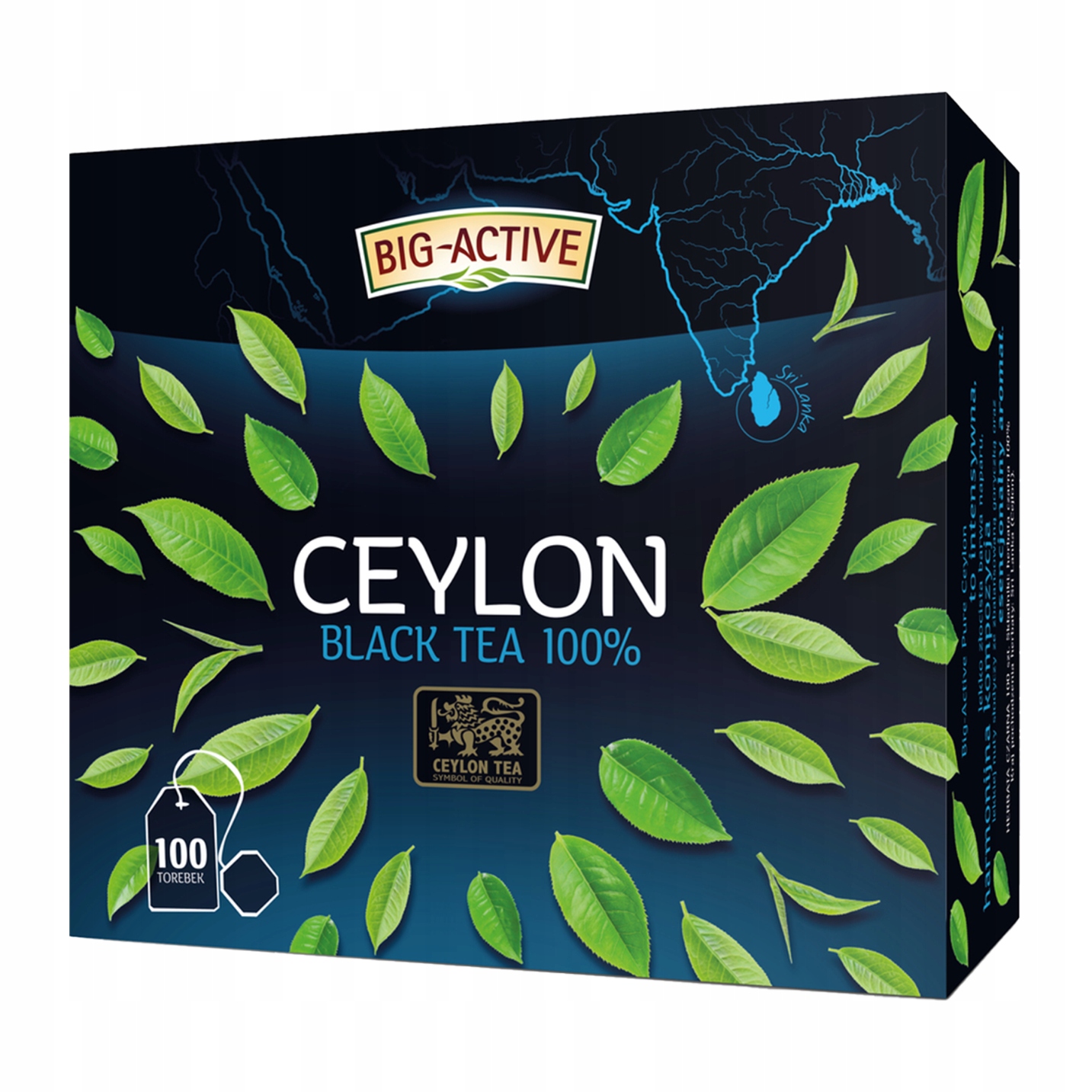 BIG-ACTIVE CEYLON BLACK TEA 100% herbata czarna cejlońska 100 TOREBEK ...