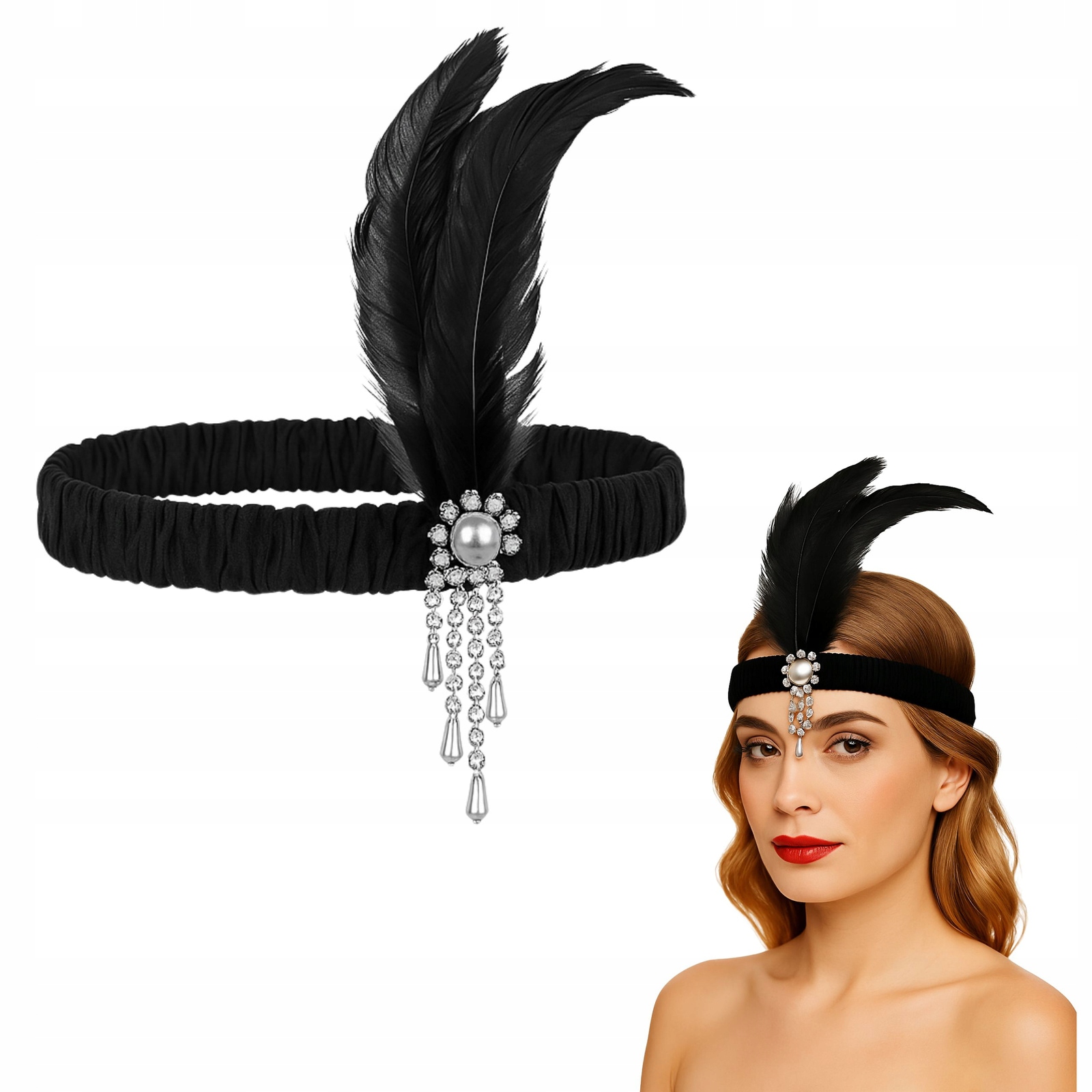 OPASKA CHARLESTONE LATA 20 RETRO Z PIÓRKIEM PIÓRKAMI CZARNA (5907714463044) • Cena, Opinie ...