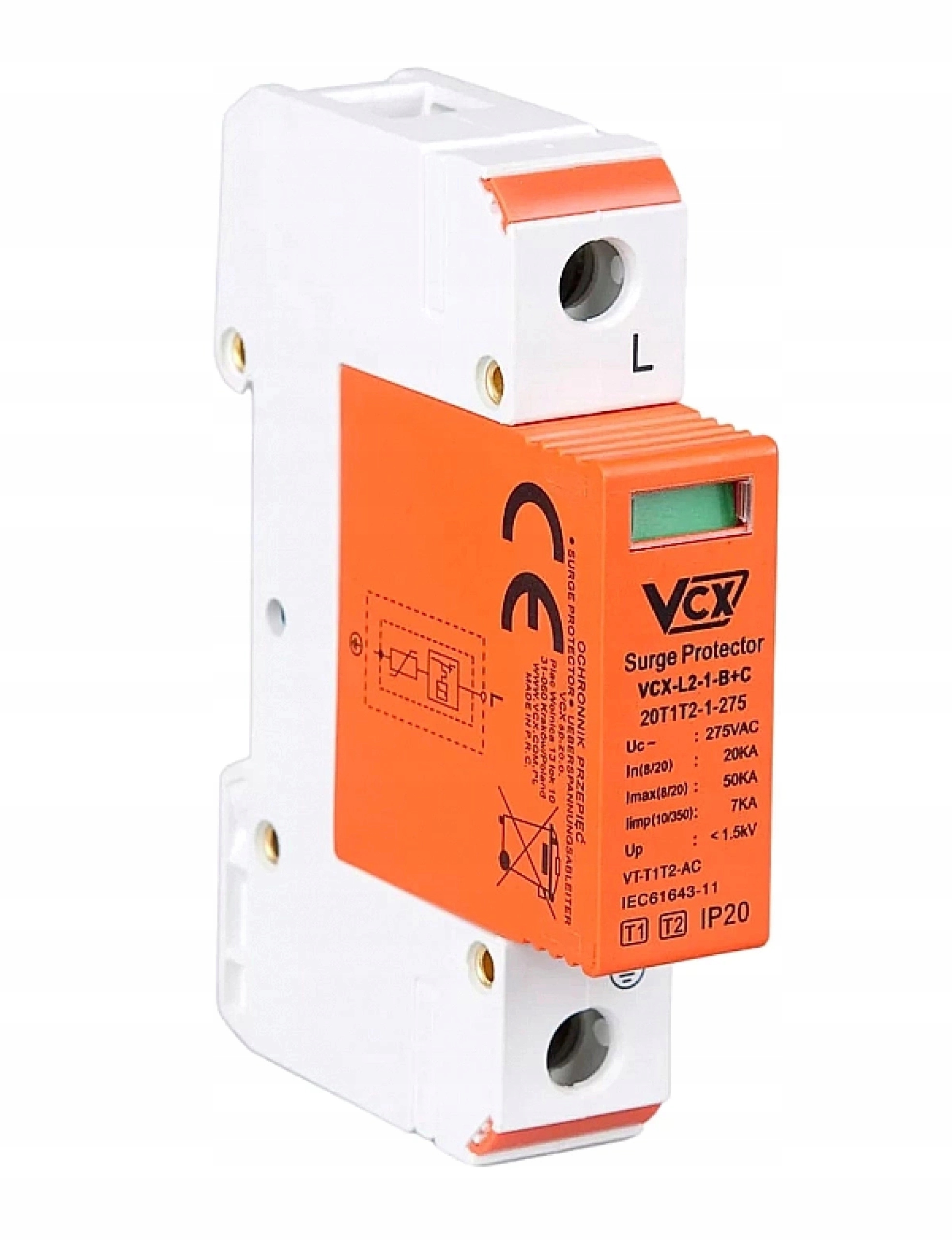 VCX Ogranicznik Ochronnik Przepięć T1T2 B+C 1P 6kA Do Sieci TN-S, TN-C ...