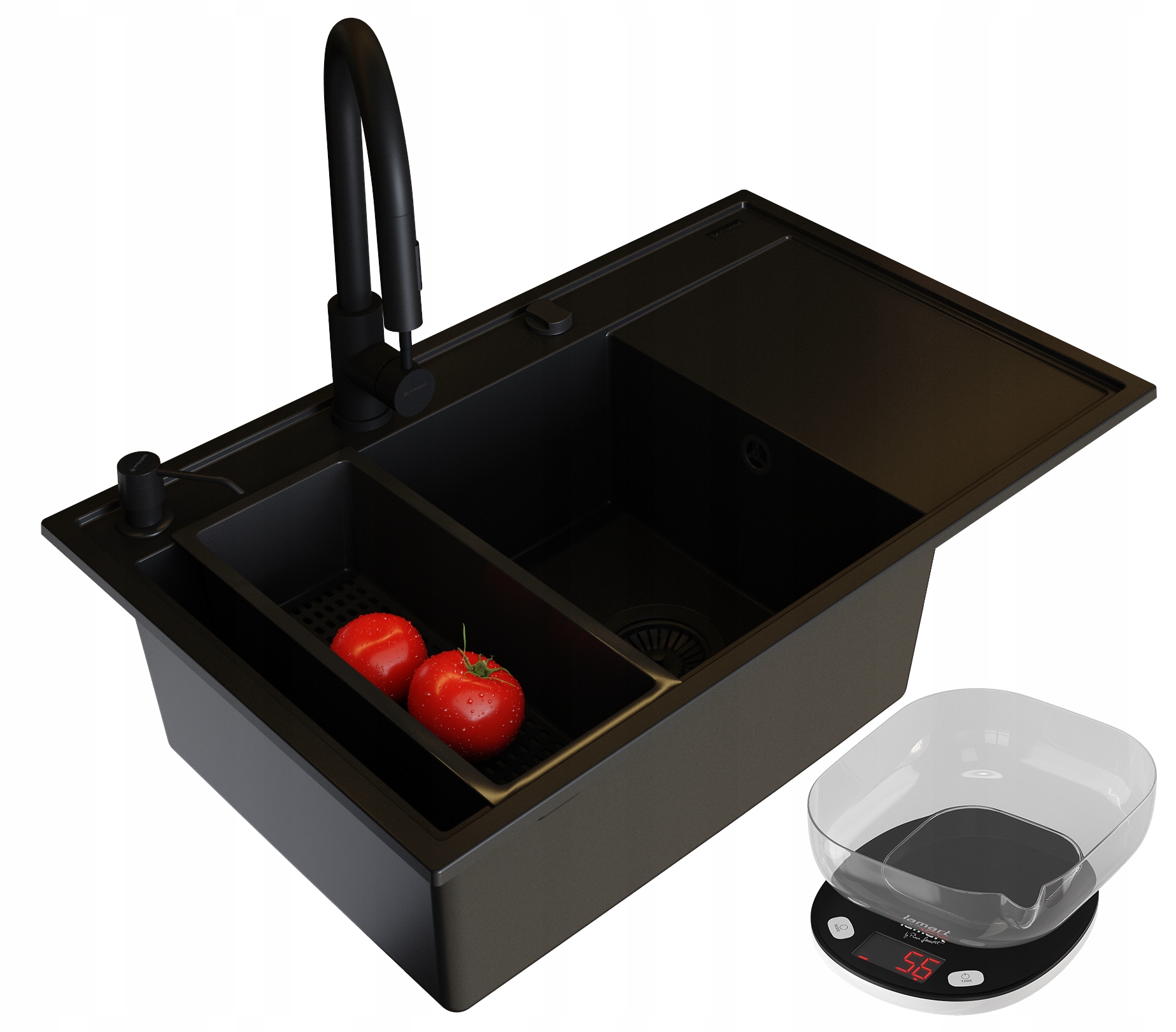 Zlewozmywak granitowy Pyramis jednokomorowy czarny mat 79x50 cm ...