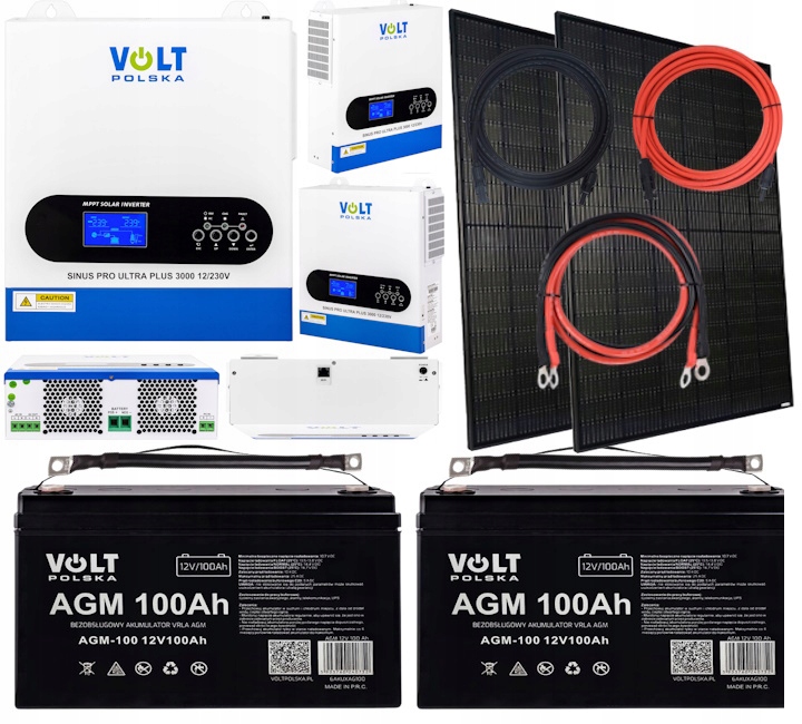 Zestaw solarny OFF-GRID 1500W / 3000W Przetwornica 230V Bateria Panele ...
