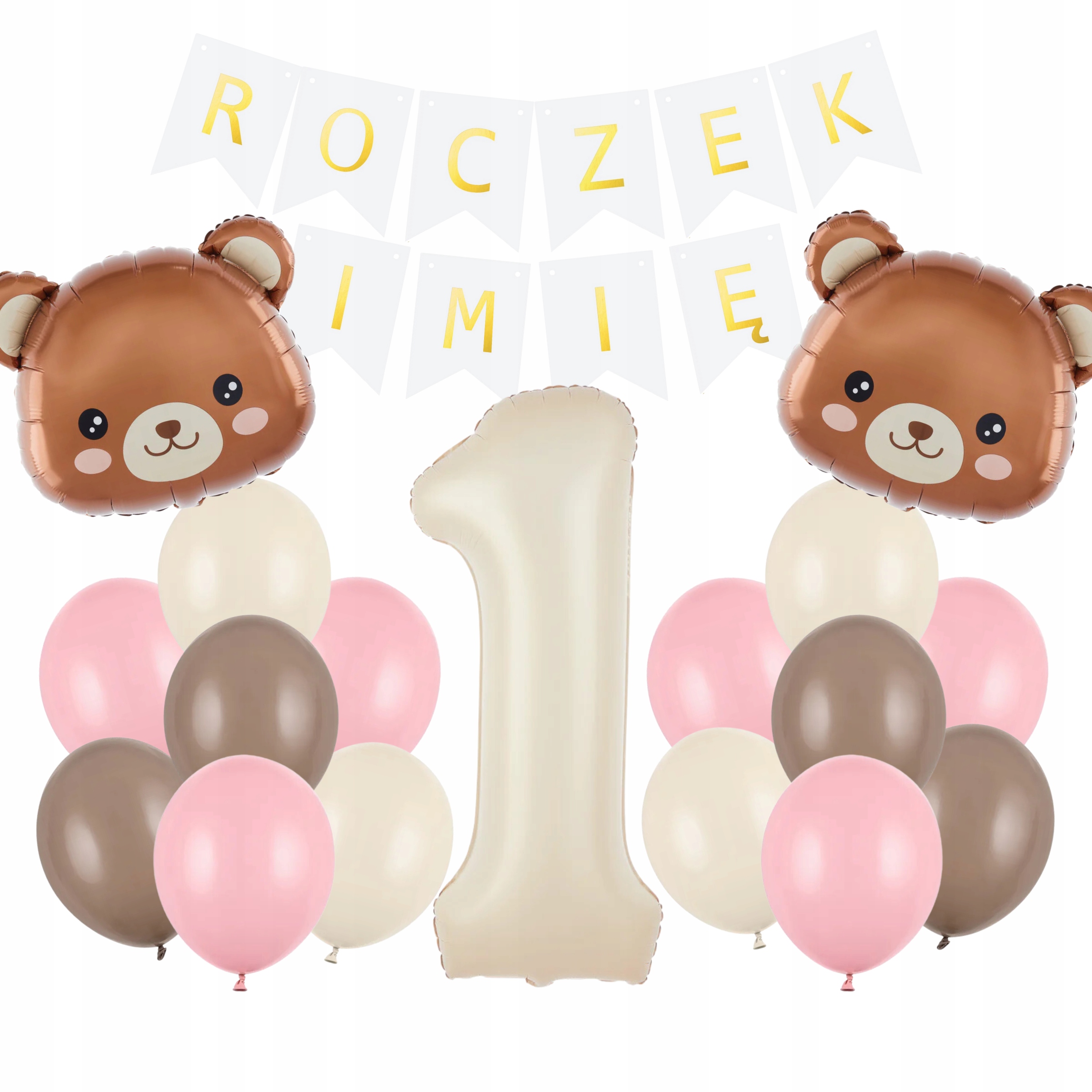 Balony na Roczek Dla Dziewczynki Zestaw balonów na Roczek Cyfra 1 Miś ...