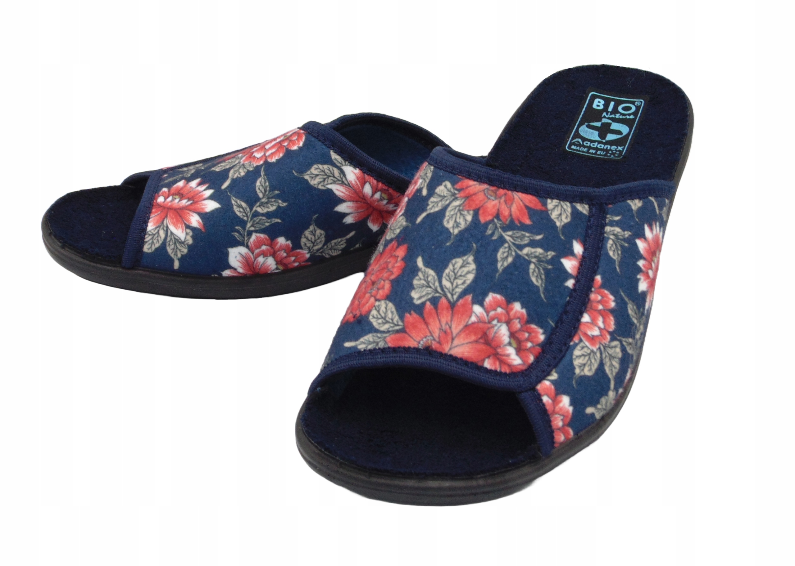 Pantofle kapcie klapki damskie granatowe w kwiaty Adanex 29116 roz. 38 ...