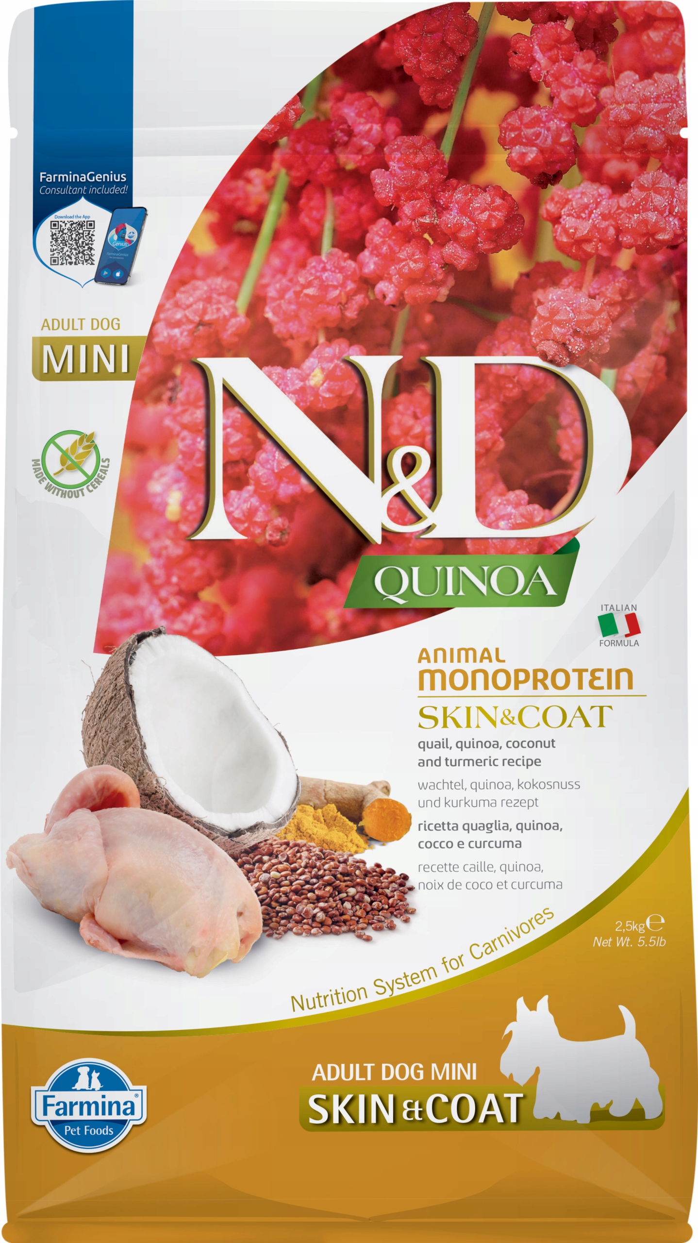 FARMINA N&D SKIN COAT MINI QUAIL QUINOA COCONUT 2,5KG ANIMAL ...