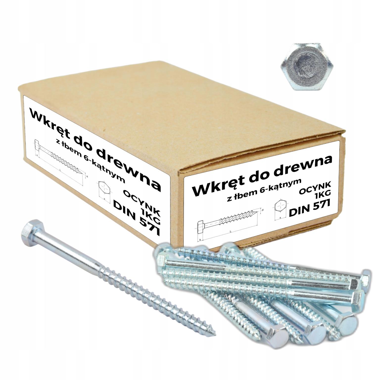 WKRĘT DO DREWNA 8X80 NA KLUCZ DIN 571 1Kg. • Cena, Opinie • Gwoździe, wkręty, śruby, kołki ...