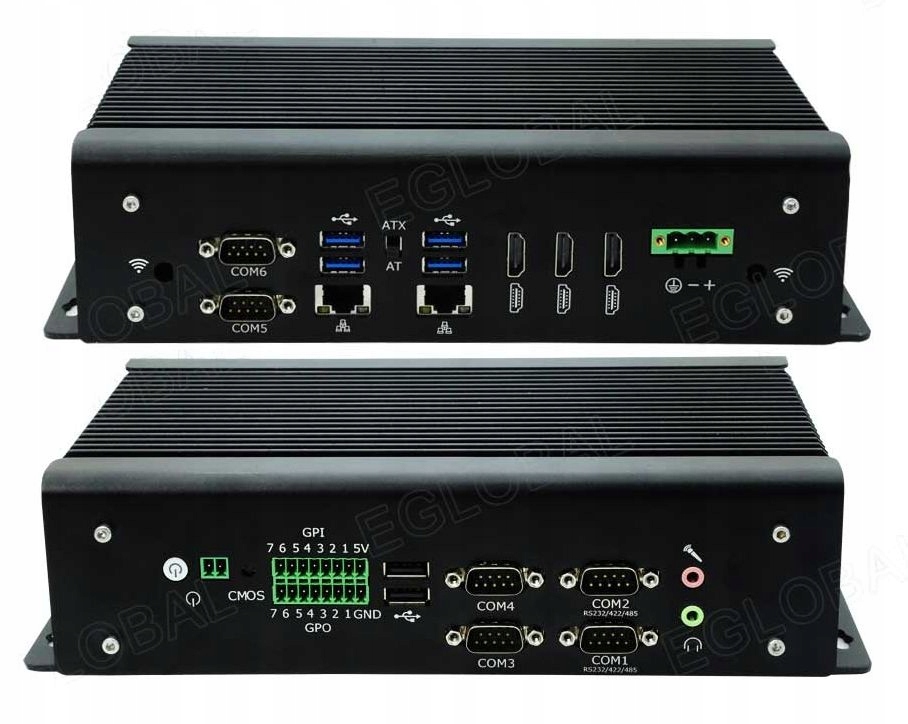 Priemyselný mini PC G13 fanless 3xHDMI 2xRJ45 2xLAN 6xCOM GPIO GPO ATX ...