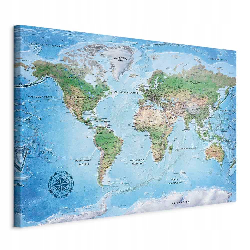 OBRAZ NA PŁÓTNIE MAPA ŚWIATA PO POLSKU DEKORACJA DO POKOJU SALONU 90x60 ...