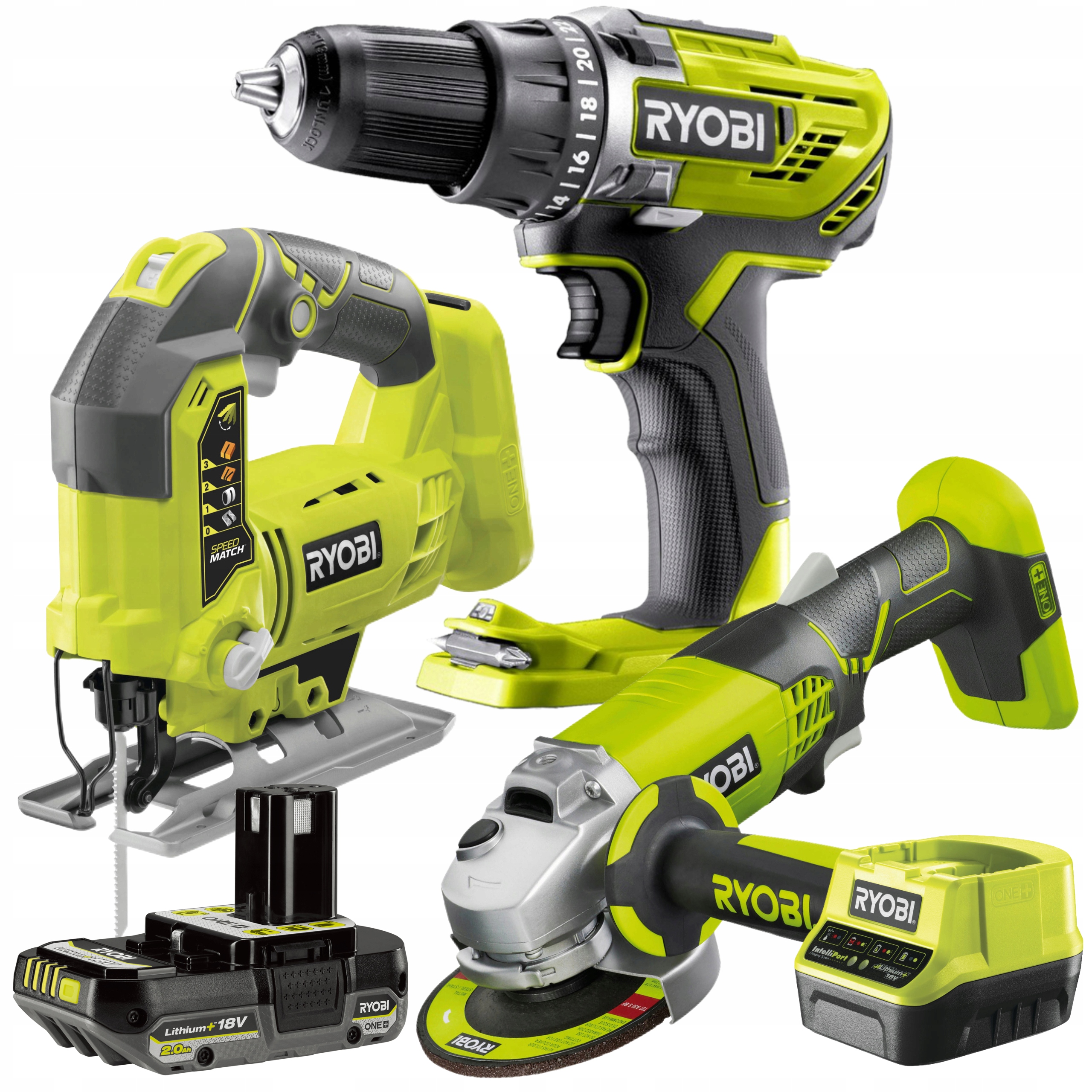 RYOBI WIERTARKA WKRĘTARKA R18DD3 SZLIFIERKA R18AG WYRZYNARKA R18JS +2AH ...