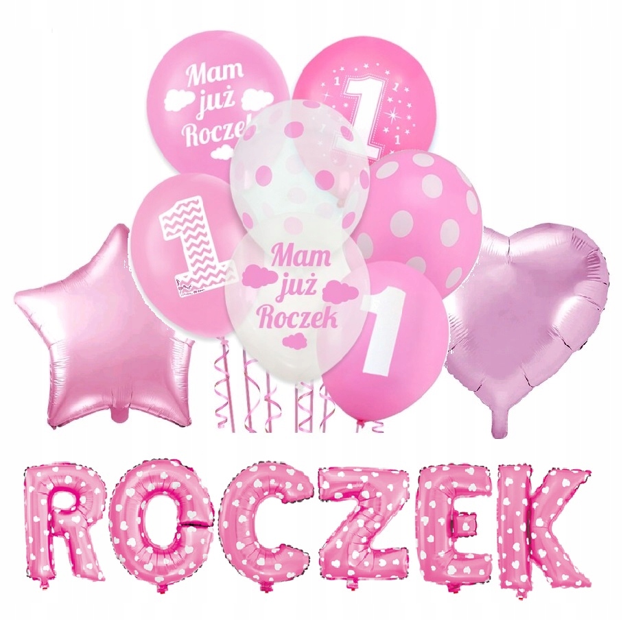 Zestaw balonów foliowych na roczek PartyPal różowe 40 cm (5904610107263 ...