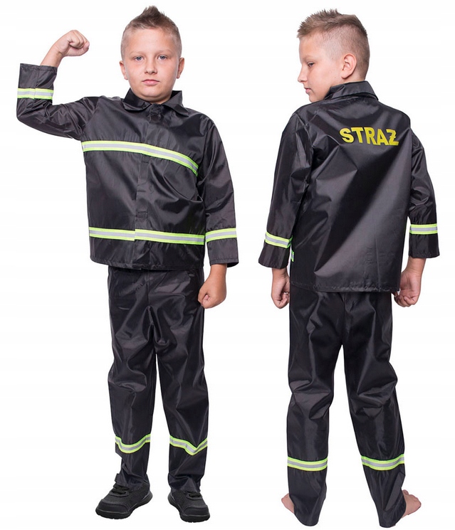 Strój Straż Pożarna czarny Strażak Strażaka Sam Polska 130-140 cm ...