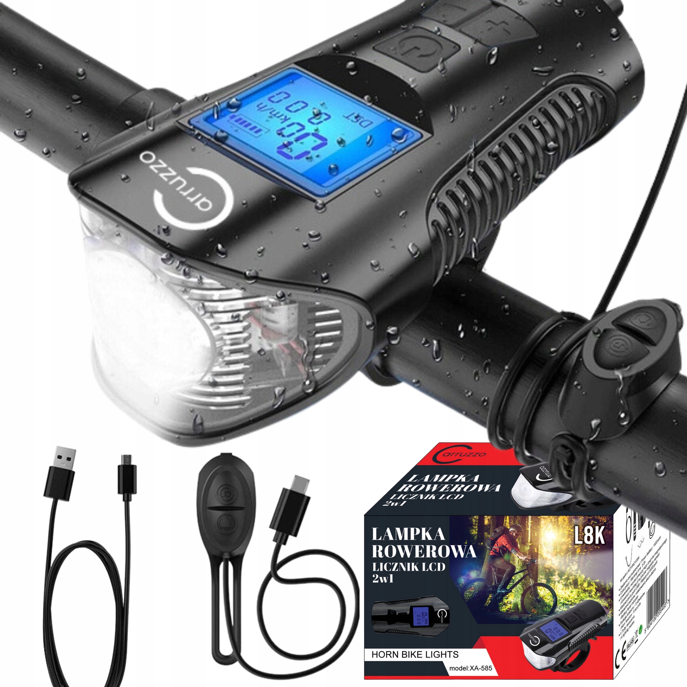 LAMPKA ROWEROWA PRZEDNIA USB LED Z LICZNIKIEM 3W1 - 13604649078 - Allegro