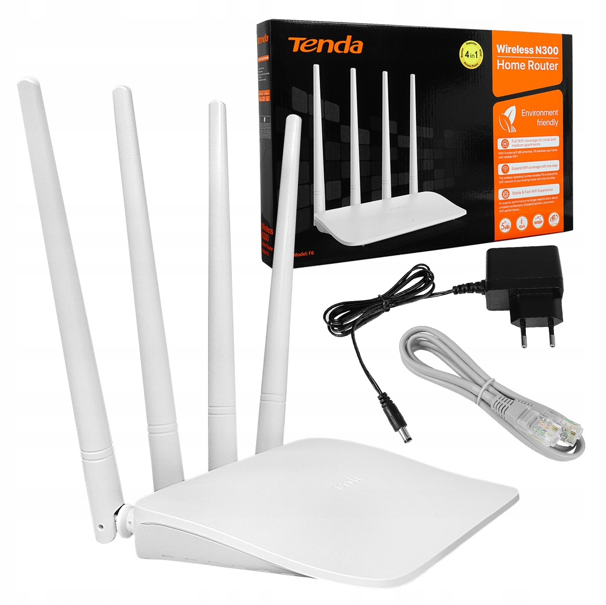 Tenda F6 WiFi router, 2,4 GHz, 4x5 dBi, 300 Mb/s, (6932849427264 ...