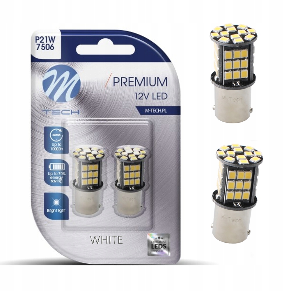 2x Żarówka LED P21W Ba15s 48xSMD2835 Canbus biała - M-Tech LB354W ...