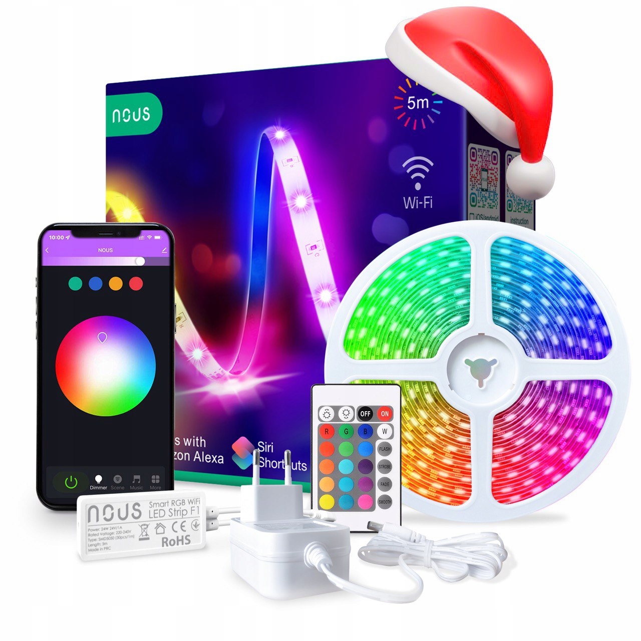 TAŚMA LED 5M RGB WODOODPORNA PASEK LED 5050+STEROWANIE APLIKACJĄ WIFI TUYA (Taśma Led Nous ...