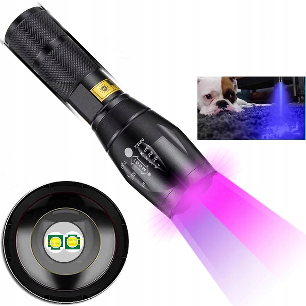 Latarka taktyczna LED zoom dioda UV tester odporna USB - 7891688539509 ...