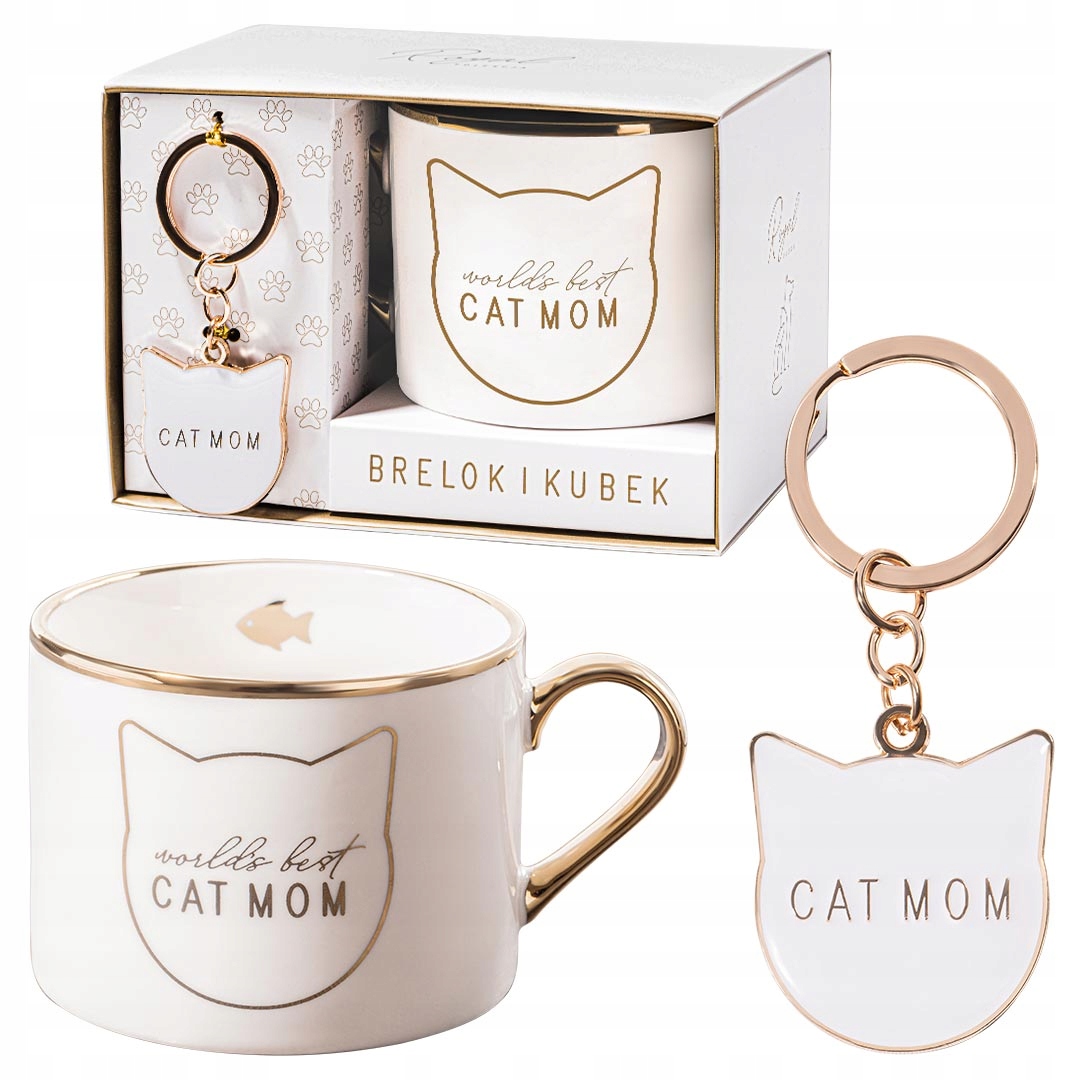 Prezent dla MIŁOŚNIKA KOTÓW DLA KOCIARY kubek brelok z napisem CAT MOM ...