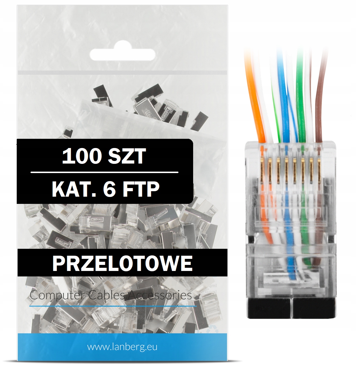 WTYK WTYKI KOŃCÓWKI WTYCZKA RJ45 8P8C FTP LAN CAT KAT.6 PRZELOTOWE 100 ...