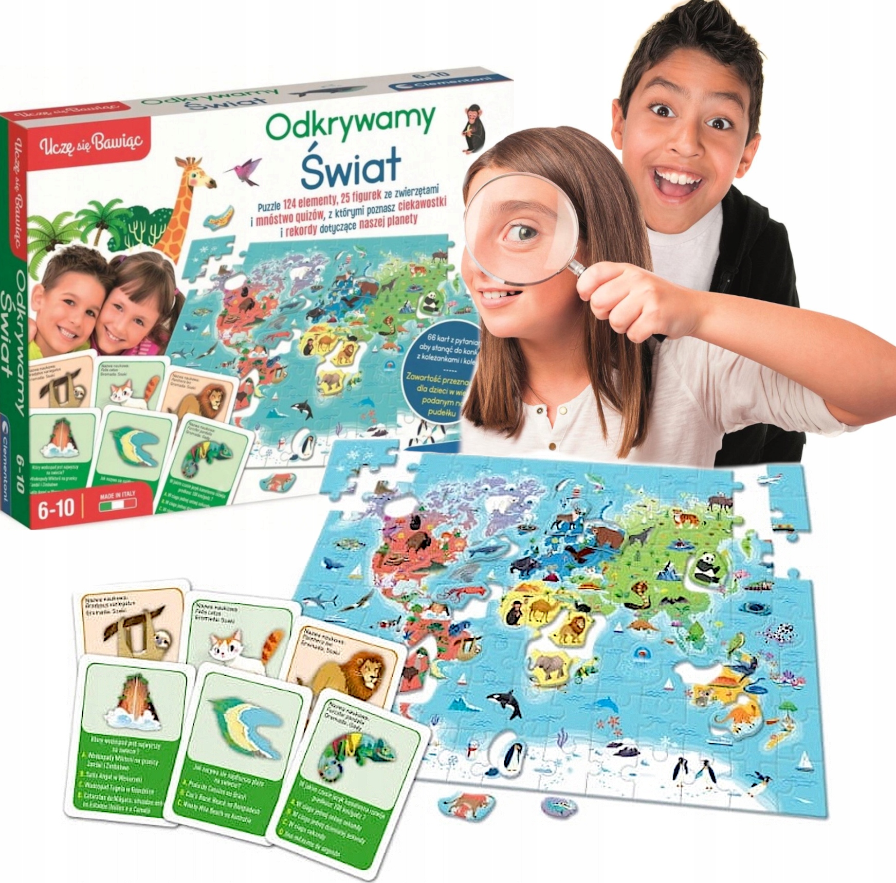 ODKRYWAMY ŚWIAT PUZZLE MAPA ŚWIATA GRA QUIZ FIGURK - Stan: Nowy 35 ...