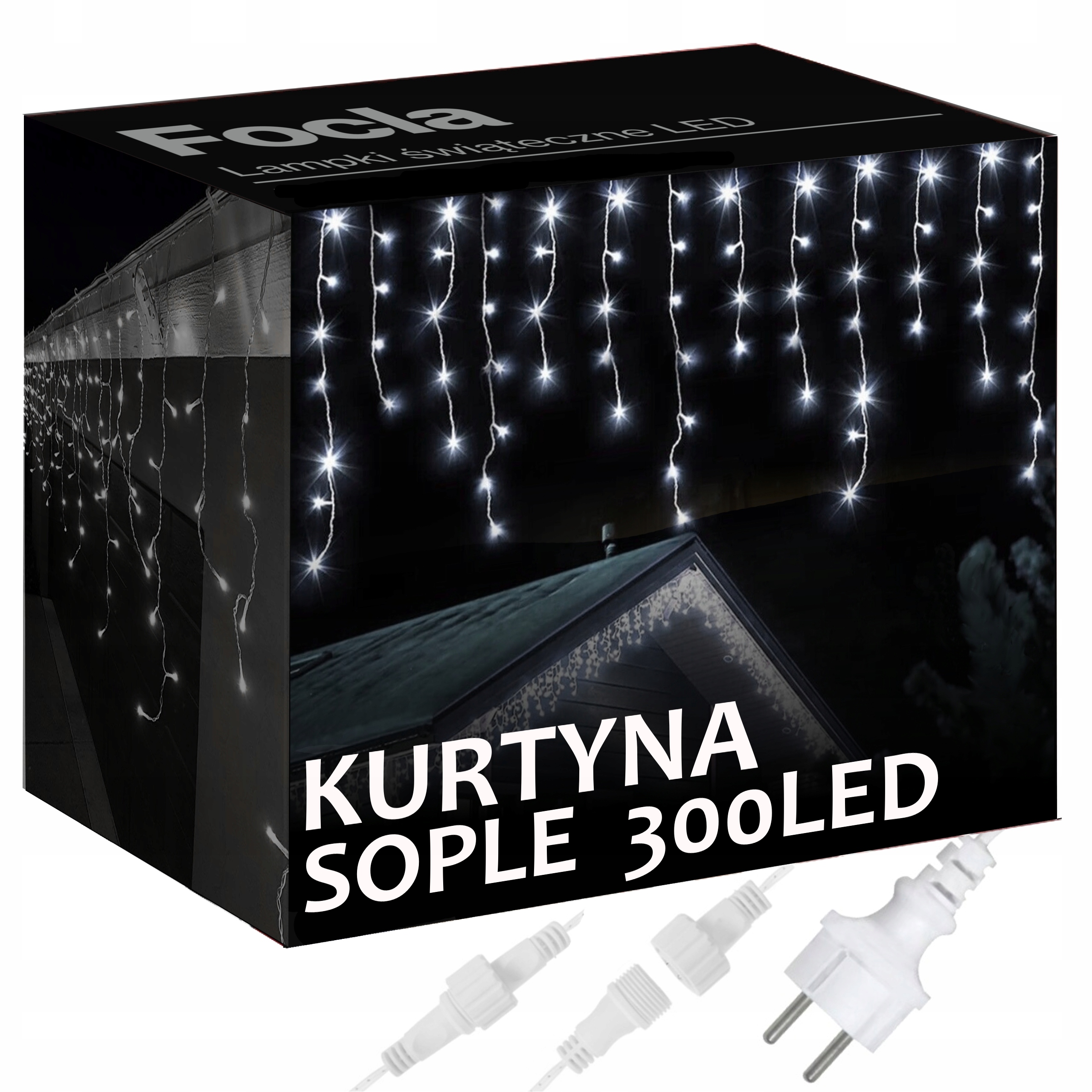 Kurtyna świetlna 300 LED lampki białe zimne niebieski flash sople 201 ...