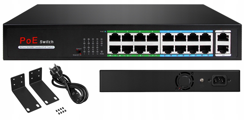 Switch PoE 16 portów POE 160W 2x Uplink RJ45 1Gbps - Sklep, Opinie ...