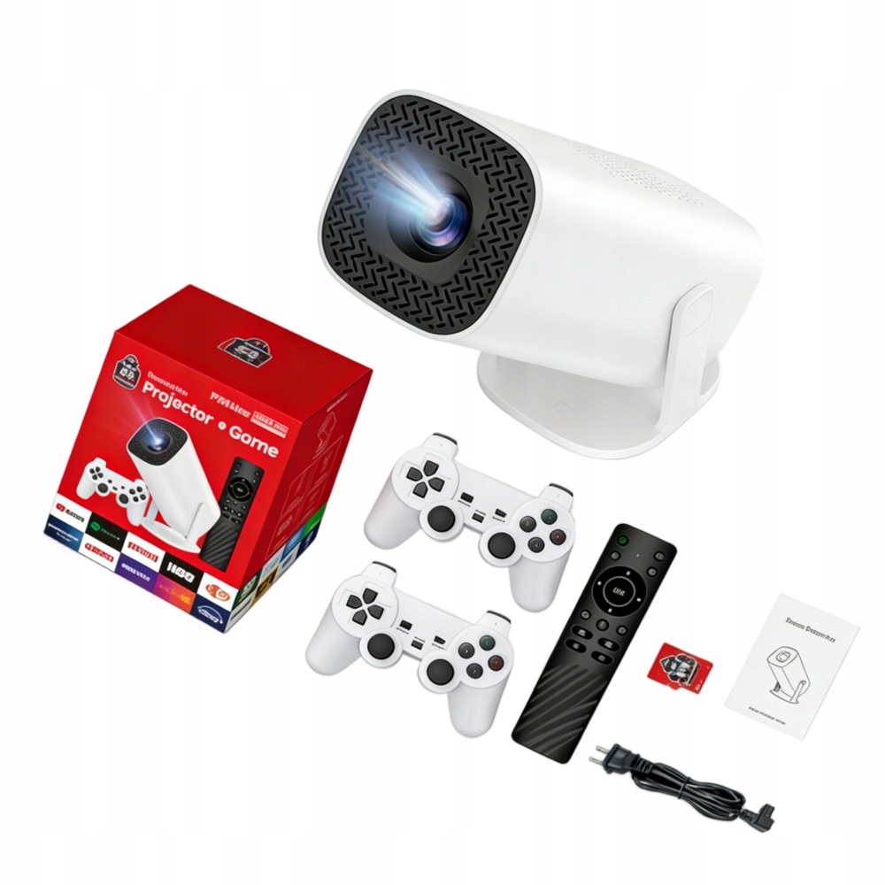PROJEKTOR LED RZUTNIK OKRĄGŁY 4K PRZENOŚNY 2 PADY GRY ANDROID PILOT ...