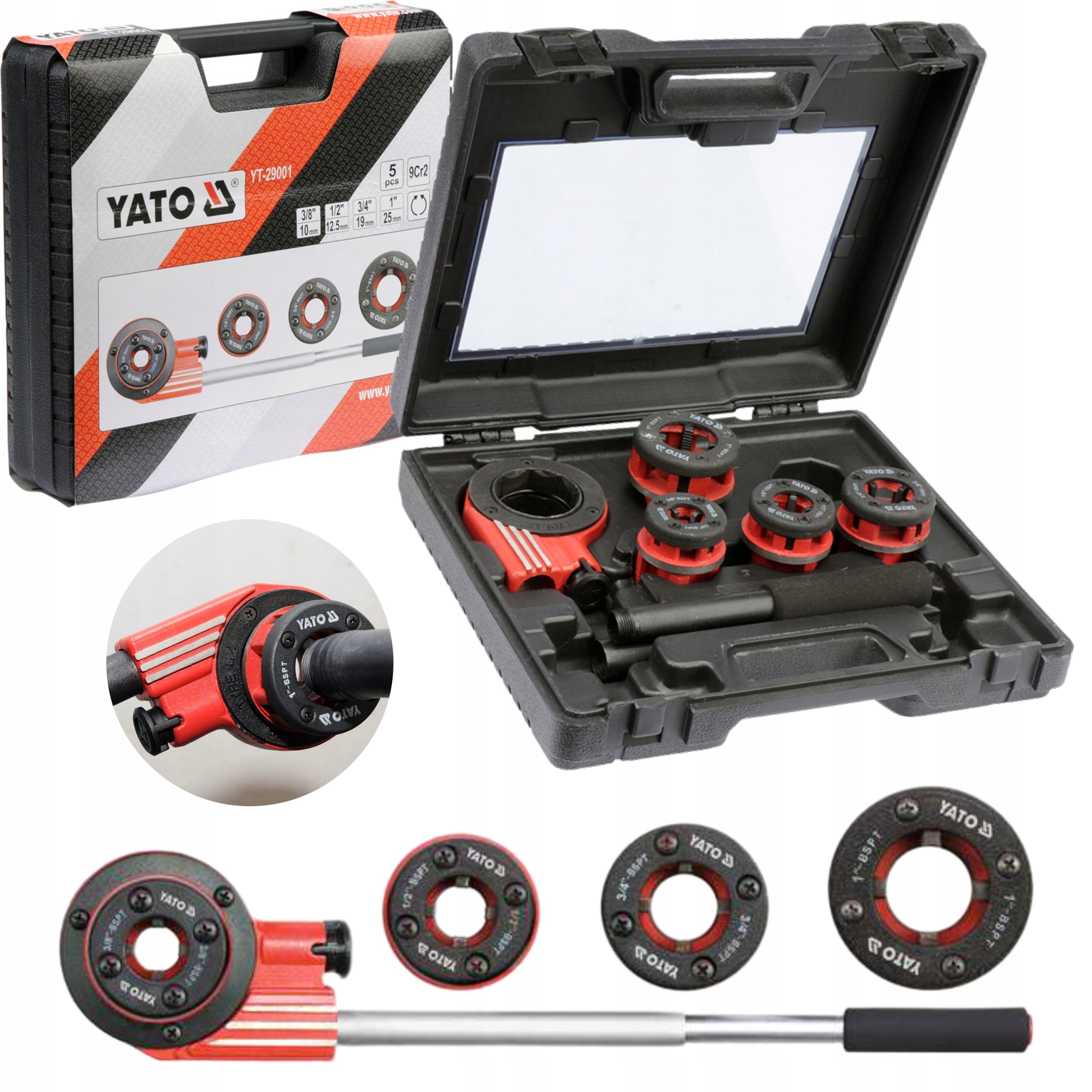 YATO GWINTOWNICA RĘCZNA Z SYSTEMEM GRZECHOTKOWYM DO RUR 4 GŁOWICE YT ...