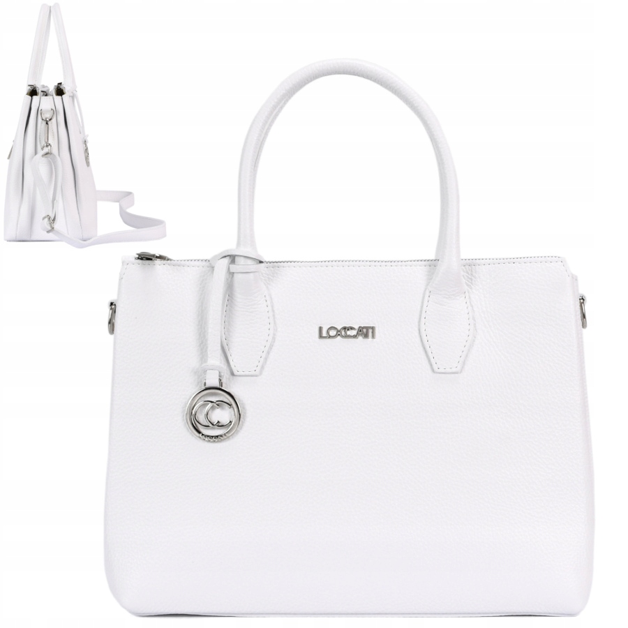 Biała torebka damska markowa LOCCATI a4 skórzana Duże torebki do pracy ...