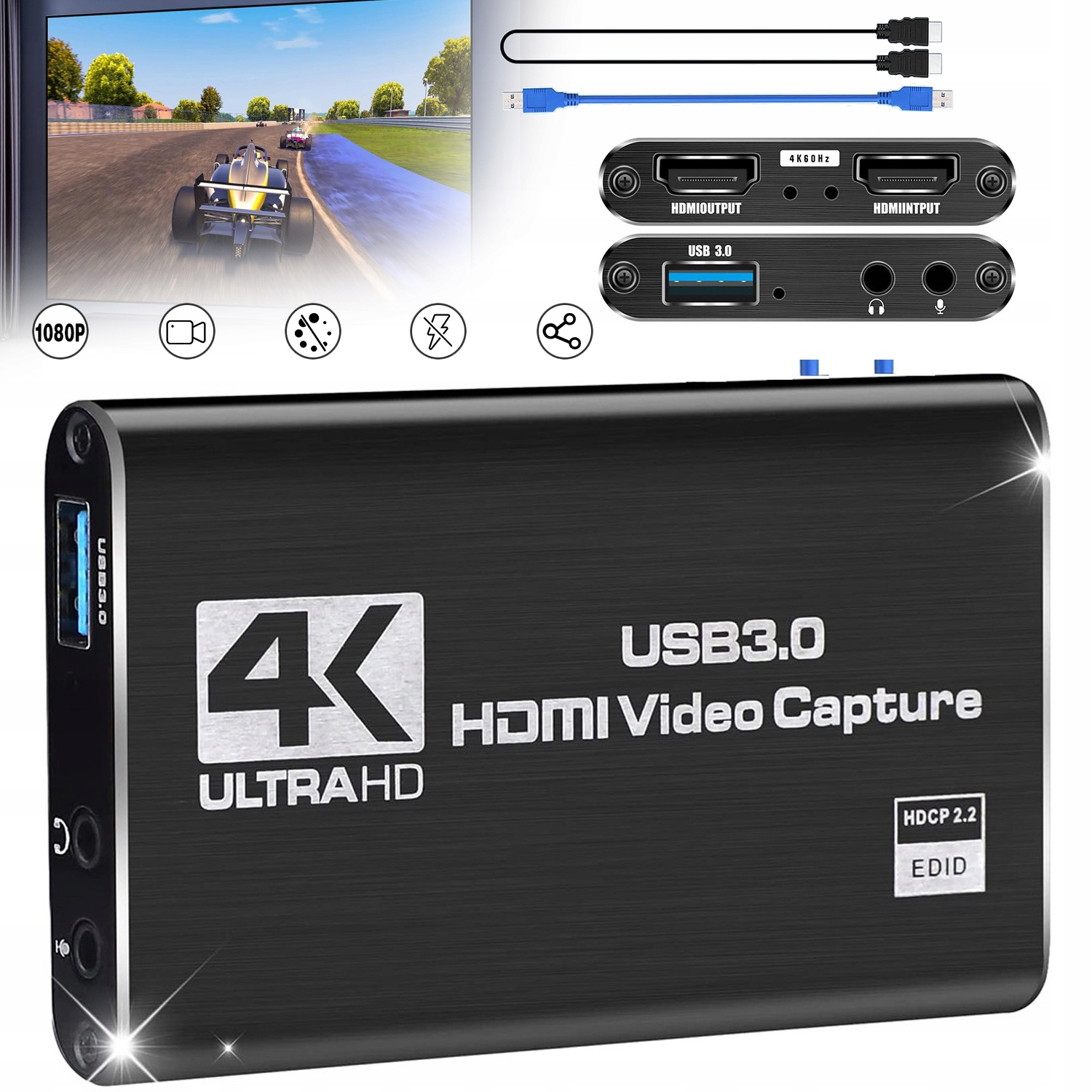 GRABBER HDMI 4K HD VIDEÓ RÖGZÍTŐ USB 3.0-RA PC-HEZ, LAPTOPHOZ - KÁRTYA ...