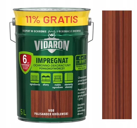 VIDARON IMPREGNAT OCHRONNY DO DREWNA V08 PALISANDER KRÓLEWSKI 5L ...